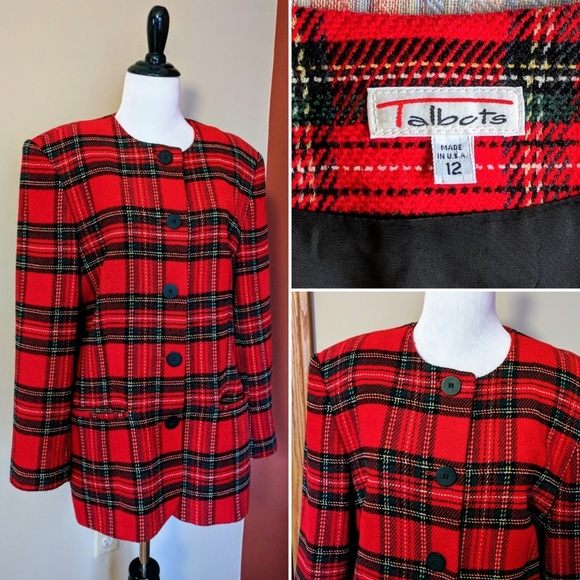 Vintage | Jackets & Coats | Vintage Talbots Wool Blend Red Plaid Blazer ...